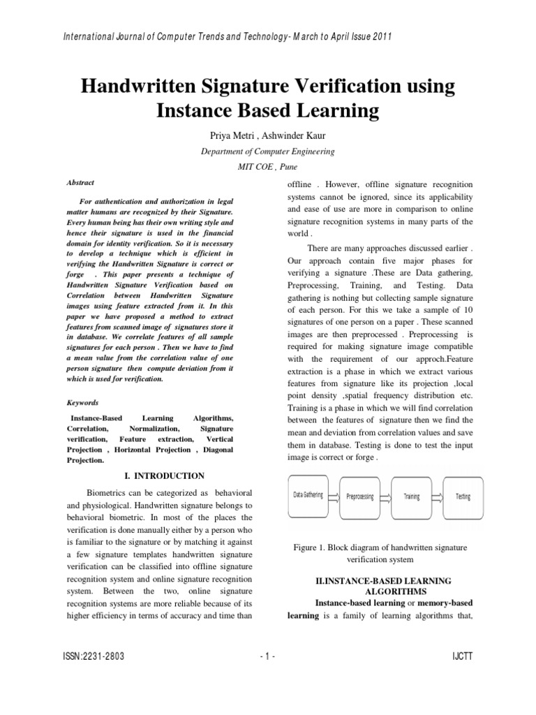 Handwritten Signature Verification Using Instance Based Learning | PDF ...