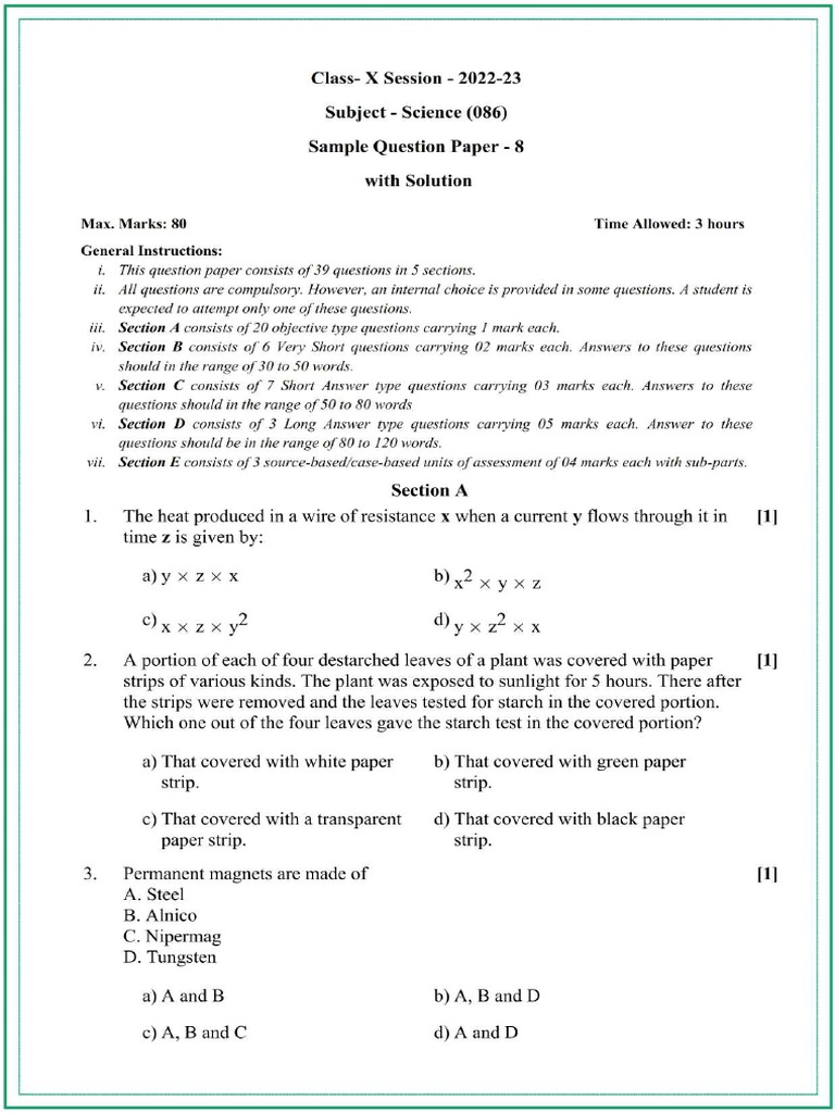8 Science Sample Paper - 8 - 1 | PDF