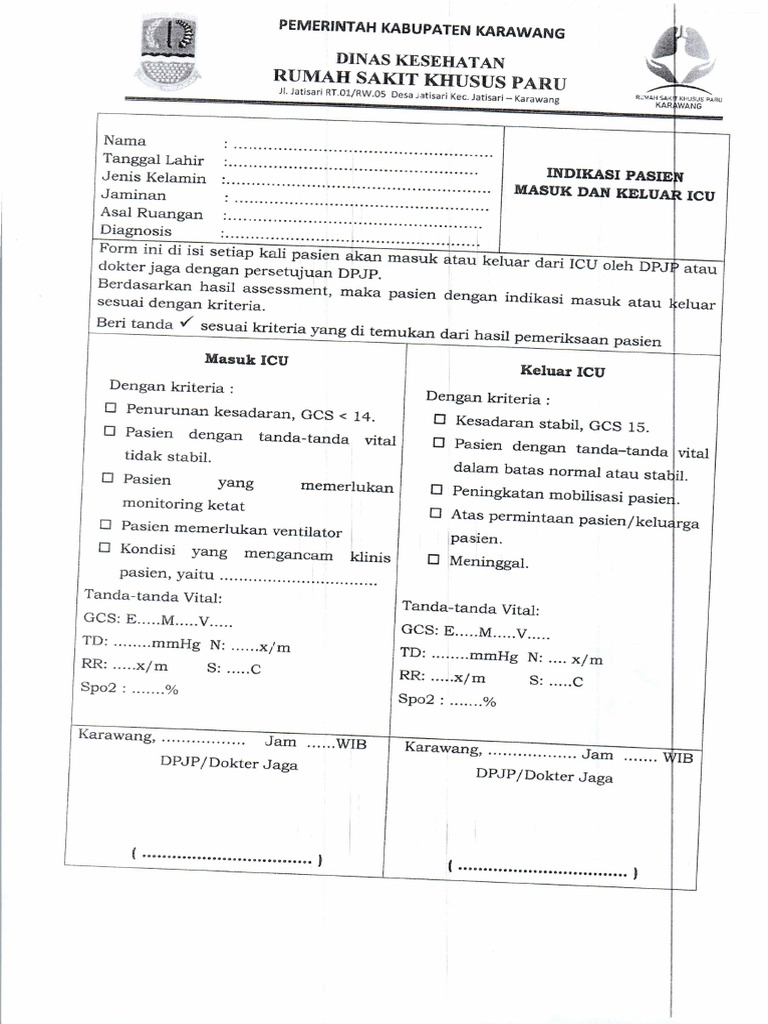 Form Keluar Masuk Icu | PDF