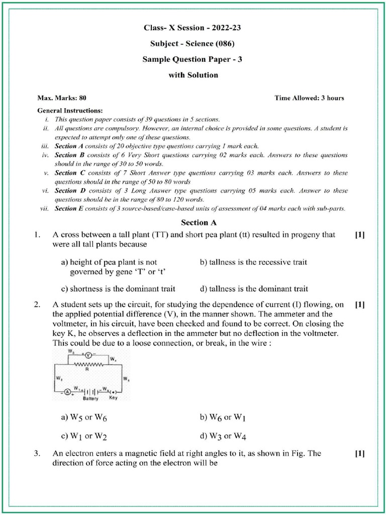 Science Sample Paper - 3 - 1 | PDF