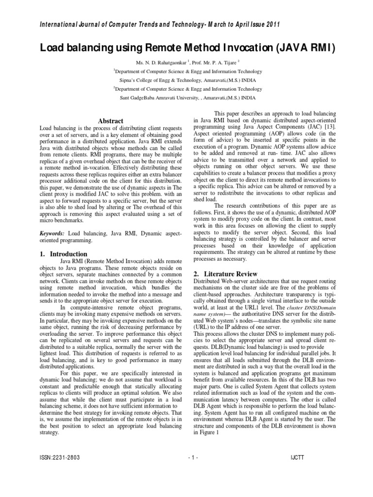 Load Balancing Using Remote Method Invocation Java Rmi Pdf Load Balancing Computing
