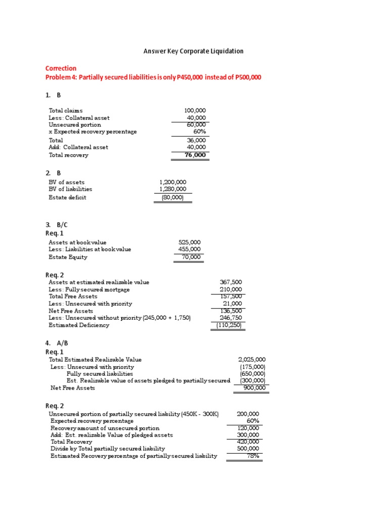 Answer Key Chapter 6 Corporate Liquidation | PDF | Equity (Finance ...
