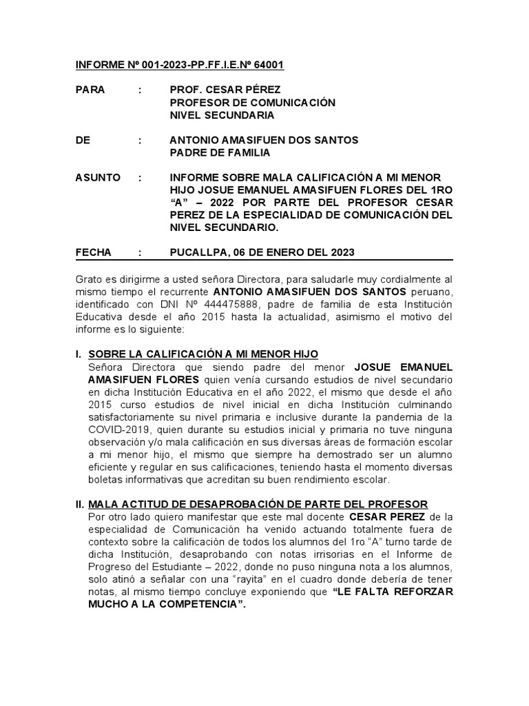 Informe #001 | PDF | Maestros