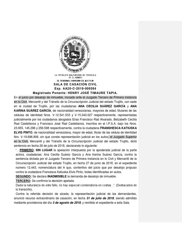 SCC #148 10-06-2022 Procedimiento Por Causales de Desalojo Interpretacion Del Art 91 LPRYCAV ...