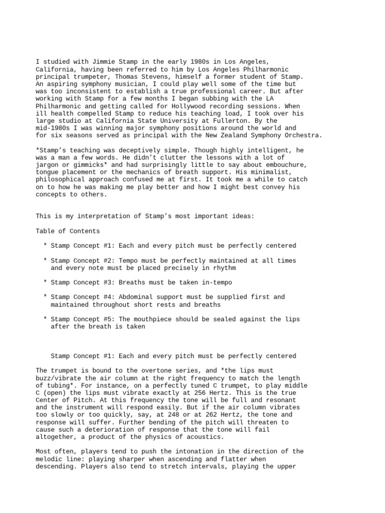 Jimmie Stamp's Trumpet Teaching Insights | PDF | Trumpet | Breathing