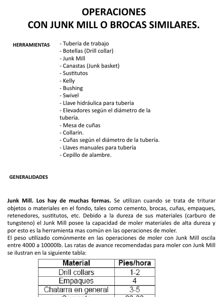 33.operacionesde Pesca Con Junker Mill | PDF | Presión