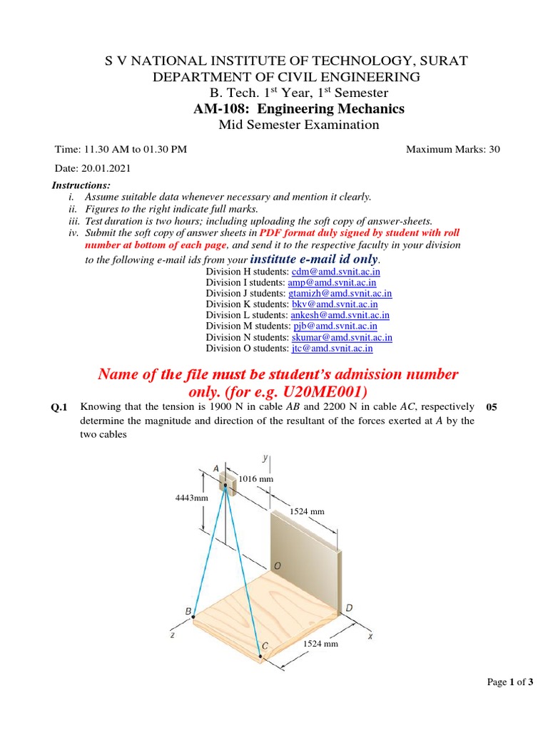 Mid Sem Paper-1 | PDF | Force | Physics
