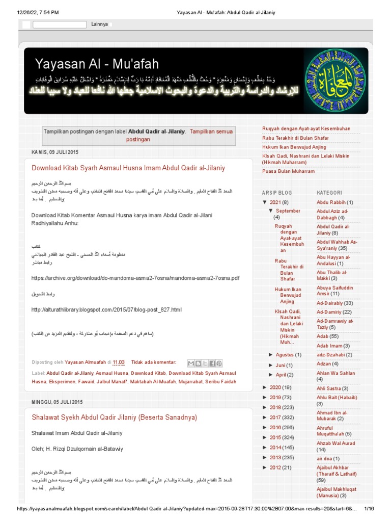 Yayasan Al - Mu'afah - Abdul Qadir Al-Jilaniy | PDF