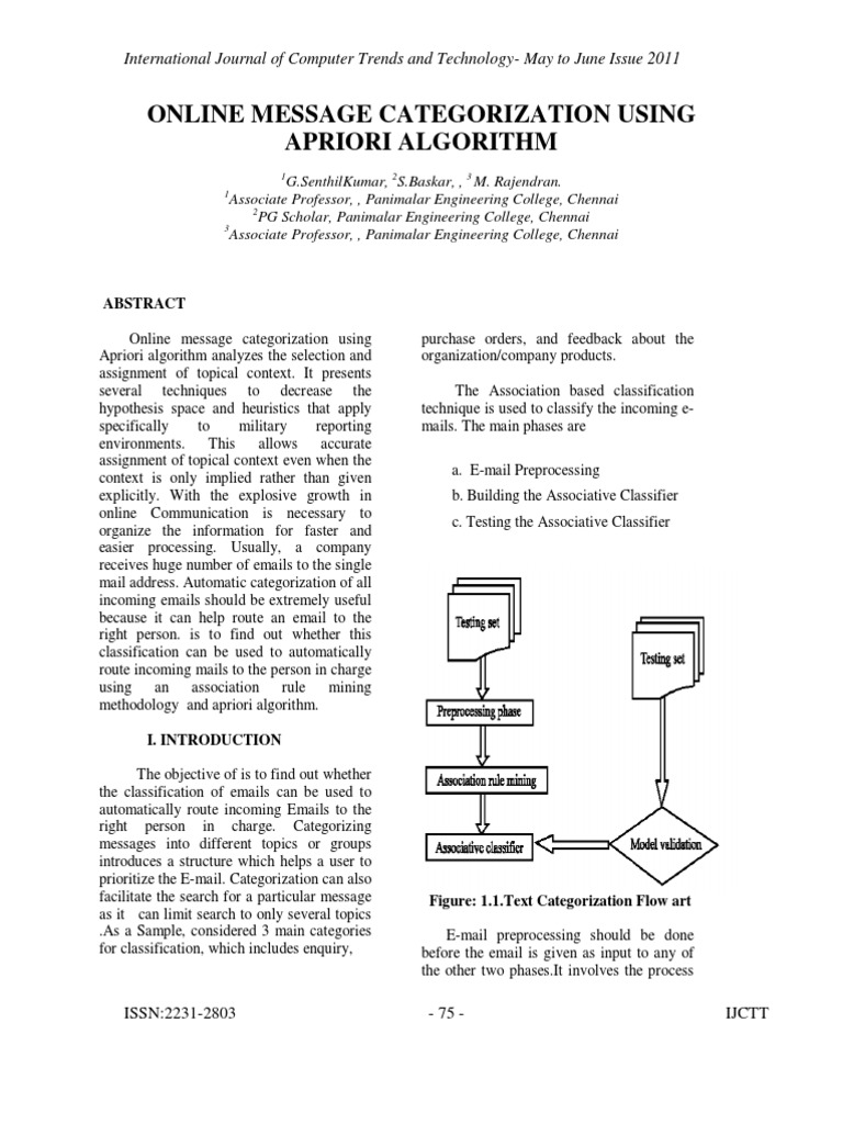 Online Message Categorization Using Apriori Algorithm | Download Free PDF | Email | Statistical ...