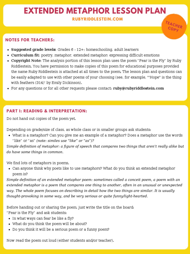 Extended Metaphor Lesson Plan | PDF | Metaphor | Poetry