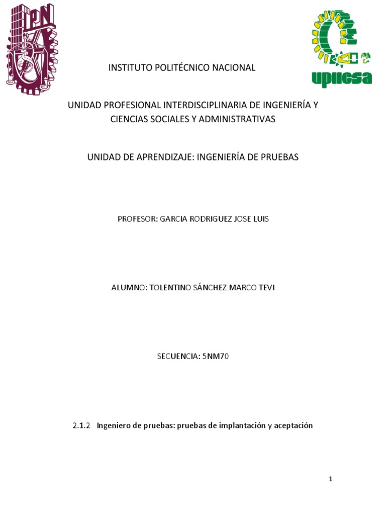 2.1.2 Ingeniero de Pruebas Pruebas de Implantación y Aceptación | PDF | Software | Informática