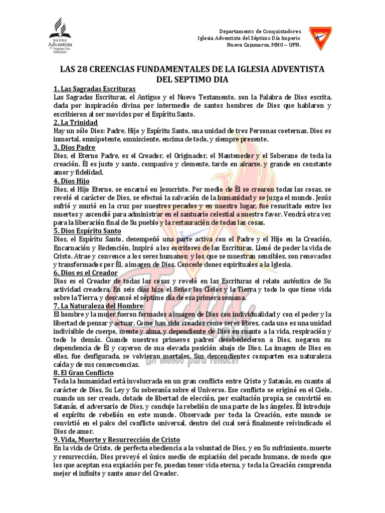 28 Creencias | PDF | Salvación | Iglesia Adventista del Séptimo Día