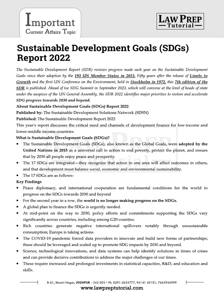 Sustainable Development Goals - SDGs - Report 2022 | PDF