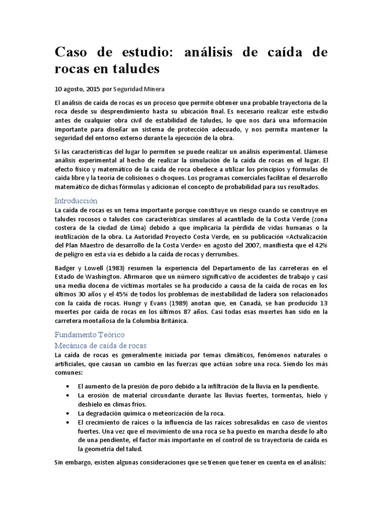 Análisis de Caída de Rocas en Taludes | PDF | Roca (geología) | Simulación