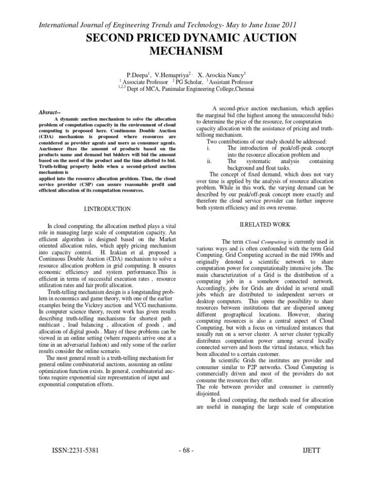 Second Priced Dynamic Auction Mechanism | PDF | Cloud Computing | Auction