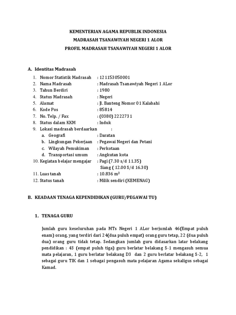 Profil Madrasah Terbaru 2022-2023 | PDF