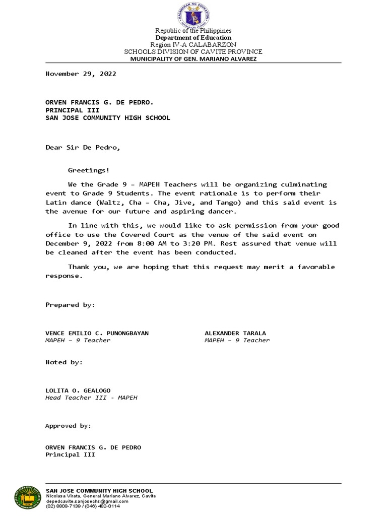 Letter For Using Covered Court | PDF