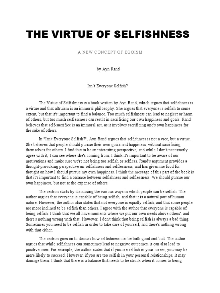 The Virtue of Selfishness | PDF | Altruism | Psychological Egoism