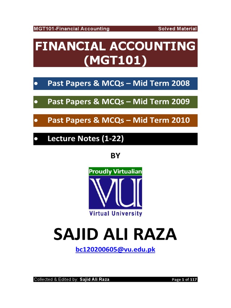 MGT101 Midterm Past Paper | PDF | Debits And Credits | Expense