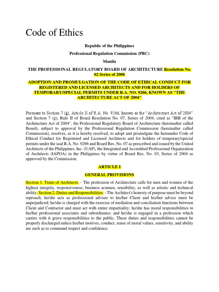 Code of Ethics | PDF | Architect | Licensure