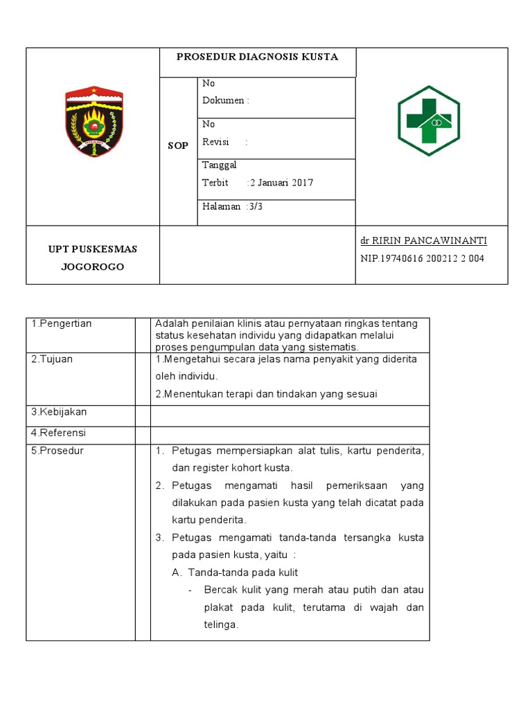 Sop Prosedur Diagnosis Kusta | PDF
