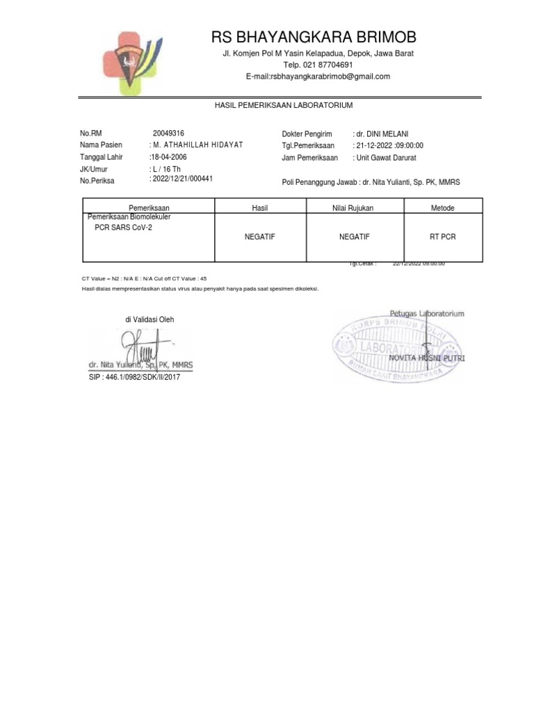 Hasil Lab Tipes Pasien M. Athahillah | PDF