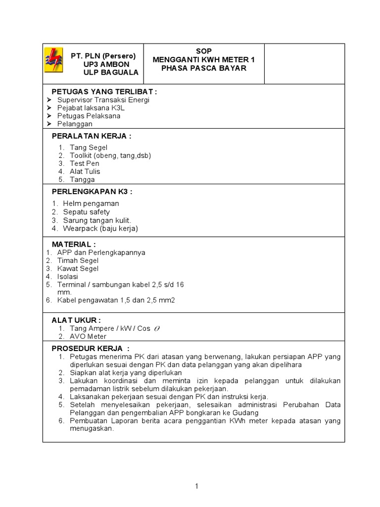 SOP Penggantian KWh Meter PLN | PDF | Sains & Matematika | Teknologi & Rekayasa