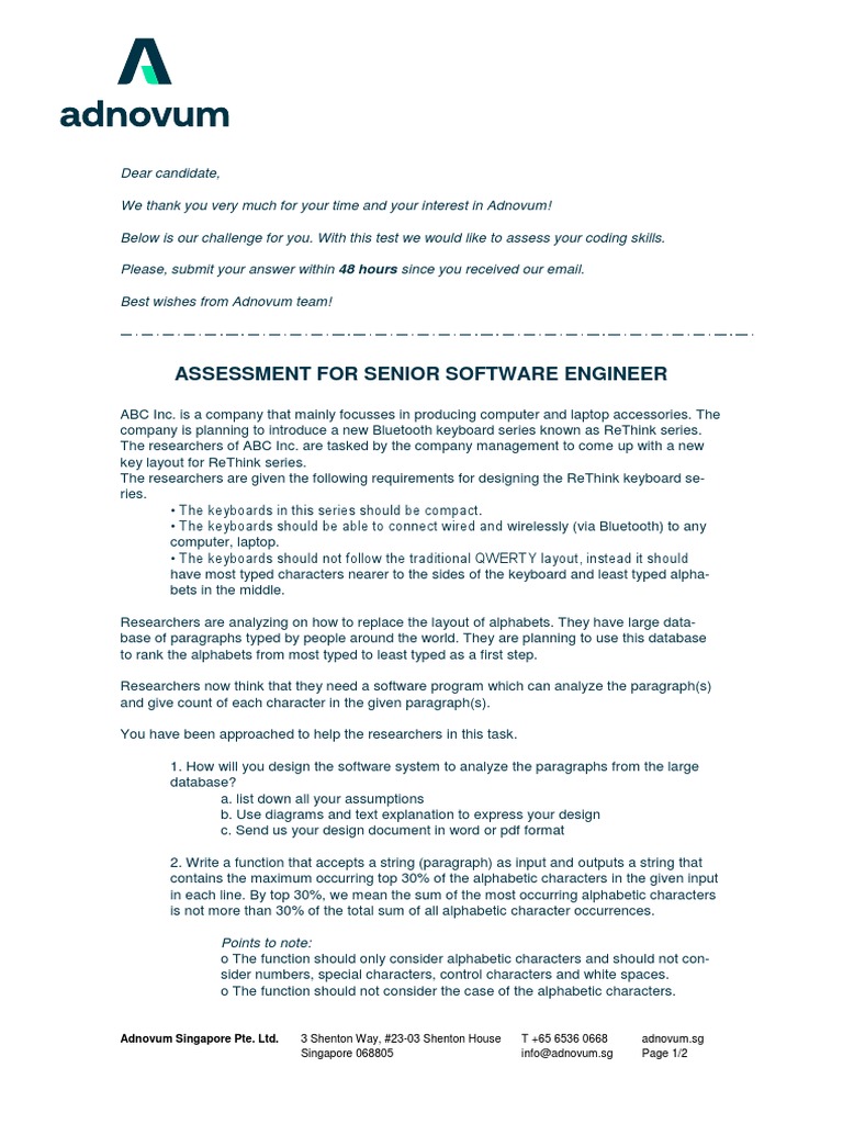(Adnovum) - Assessment For Senior Software Engineer | PDF | Computer Keyboard | String (Computer ...