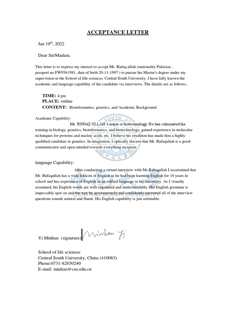 acceptance letter csu | PDF | Bioinformatics | Science