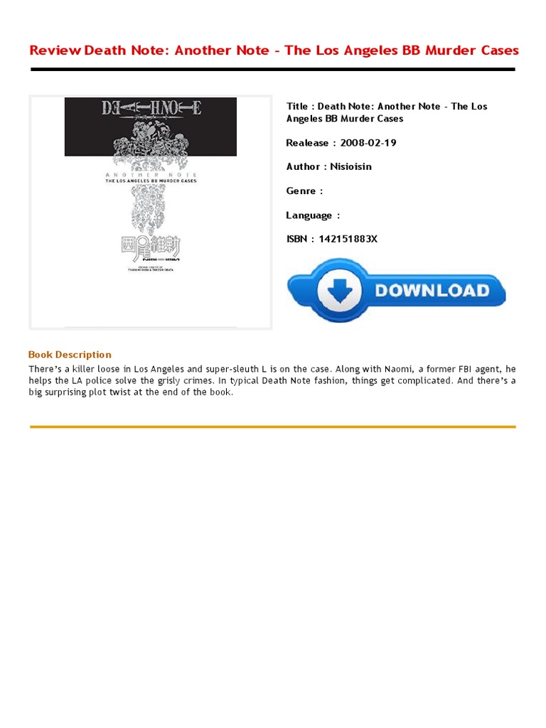 Death Note Another Note The Los Angeles BB Murder Casespdf | PDF