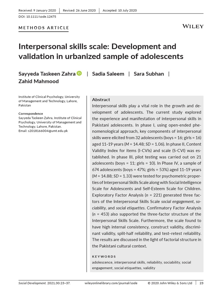 Interpersonal Skills Scale | PDF | Factor Analysis | Psychology