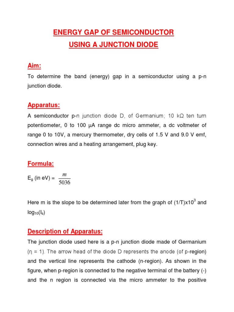 Energy Gap of Semiconductor | PDF | Diode | P–N Junction