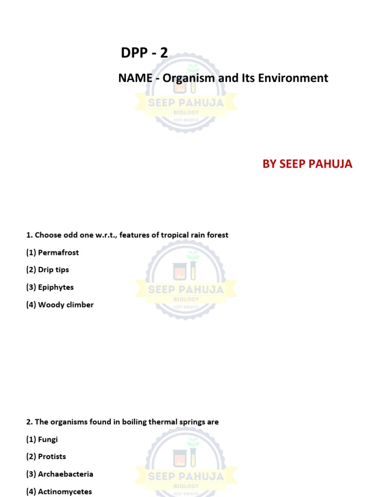 DPP 2 Organism and Population | PDF | Precipitation | Water