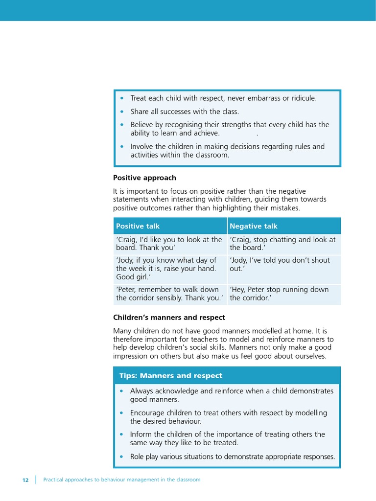 Practical Approaches To Behaviour Management in The Classroom A Handbook For Classroom Teachers ...