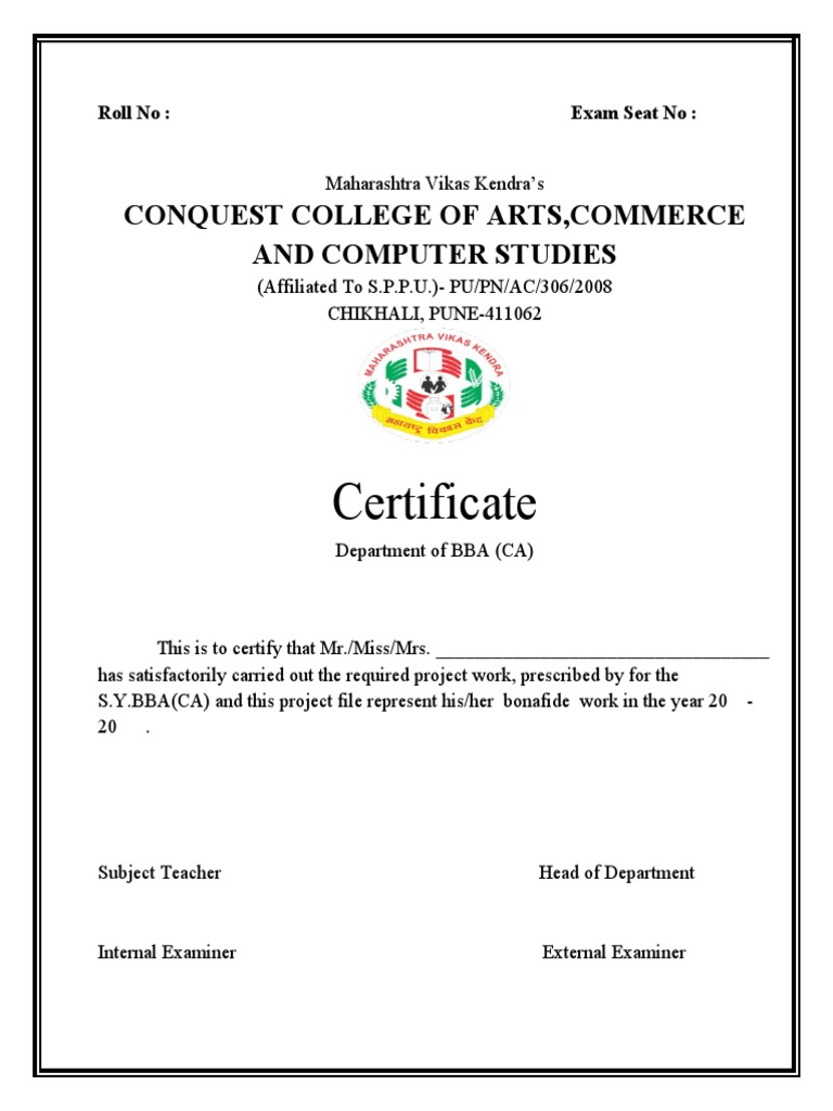 BBA(CA) Project Completion Certificate | PDF