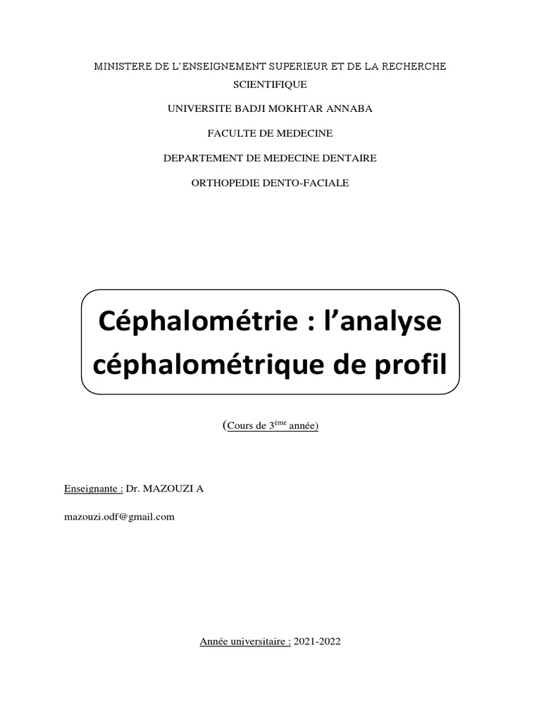 Analyse céphalométrique en orthodontie | PDF | Orthodontie | Anatomie ...