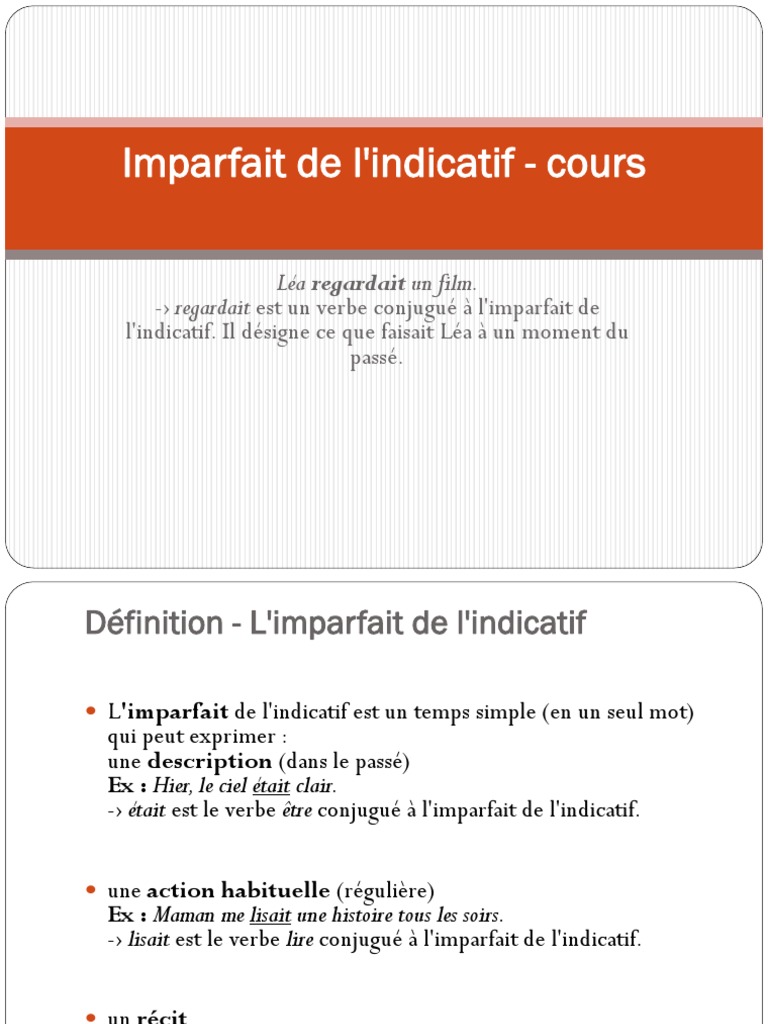 Imparfait de Lindicatif - Cours | PDF | Verbe | Conjugaison