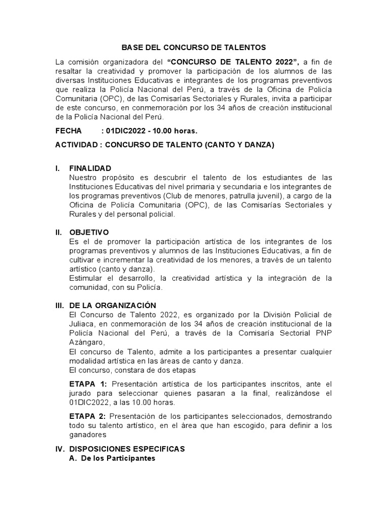Base Del Concurso de Talentos | PDF