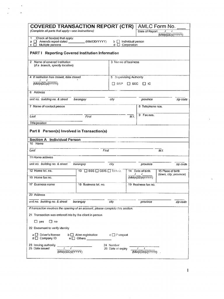 Report On Covered Transaction Form | PDF