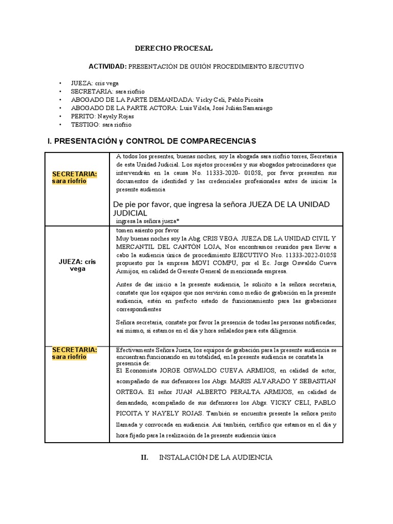 Este Si 2021, Tarea-Guion-Procedimiento-Ejecutivo | PDF | Ley Pública ...