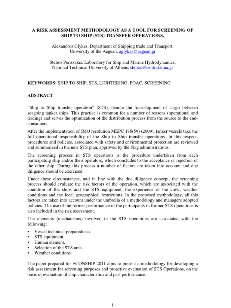 STS Transfer Risk Assessment Methodology | PDF | Risk Management | Ships