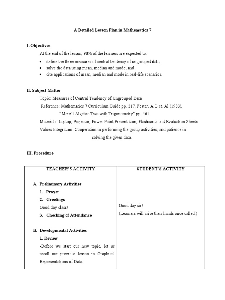 DLP in Demo Teaching For Grade 7 | PDF | Mode (Statistics) | Analysis