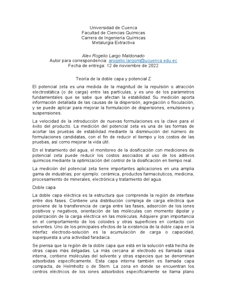 Doble Capa y Potencial Z | PDF | Ingenieria Eléctrica | Química