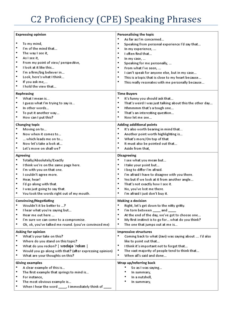 C2 Proficiency Speaking Phrases | PDF