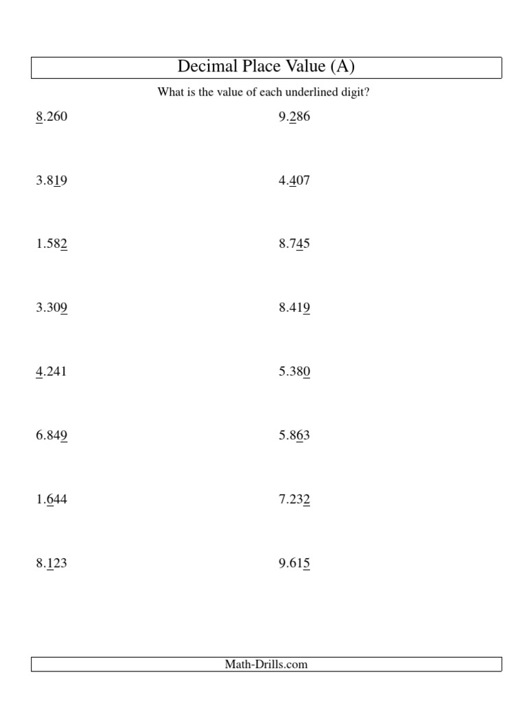 Decimal Place Value Worksheet Answers | PDF