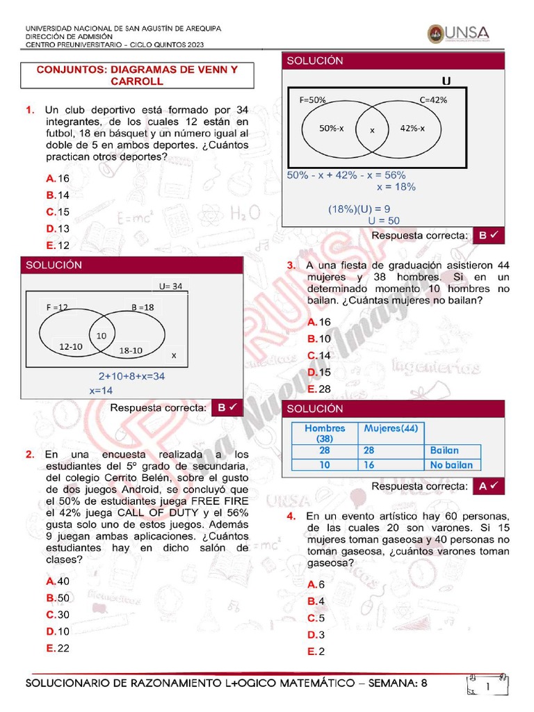 Solucionario de Razonamiento Lógíco Matemático Semana 08 | PDF