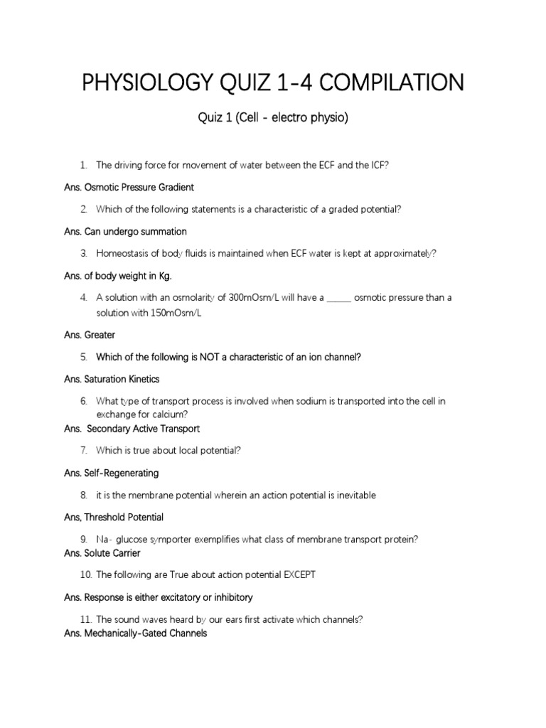 Physiology Quiz Compilation | PDF | Muscle Contraction | Cell Signaling