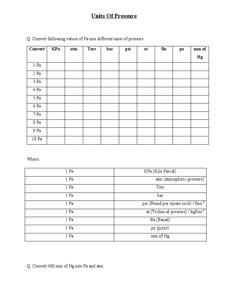 Assignment Conversion | PDF | Pascal (Unit) | Atmospheric Pressure