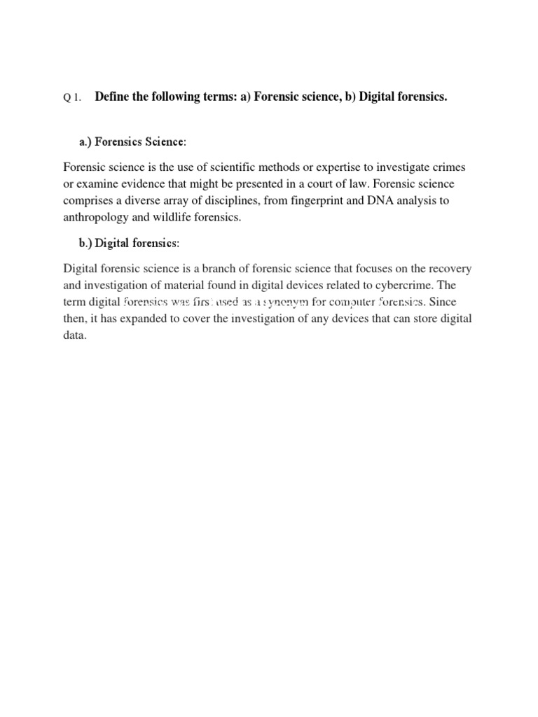 Semester 7 Digital Forensics (3170725) : Define The Following Terms: A ...