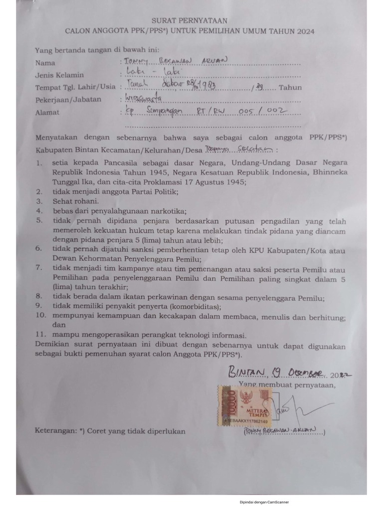 Surat Pernyataan PPS | PDF